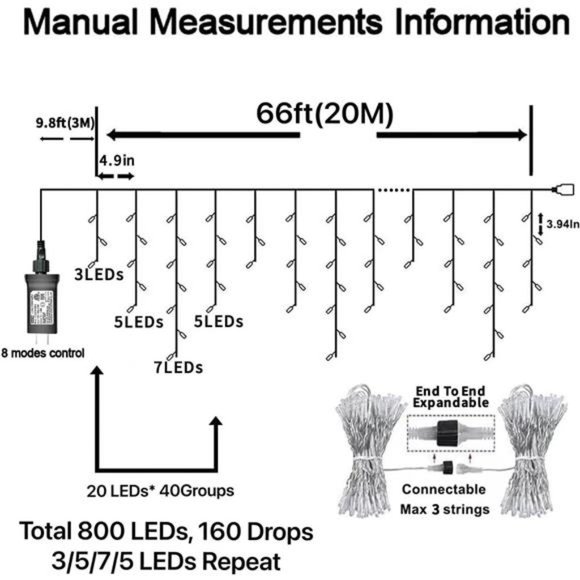 Holiday | White Icicle Lights Outdoor 66ft 80 Led Icicle Christmas ...